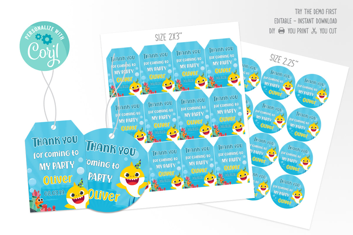 Baby Shark Party Favors Tag Printable – Easy Inviting