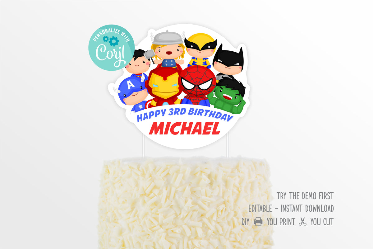 Cute Superheroes Cake Topper – Easy Inviting