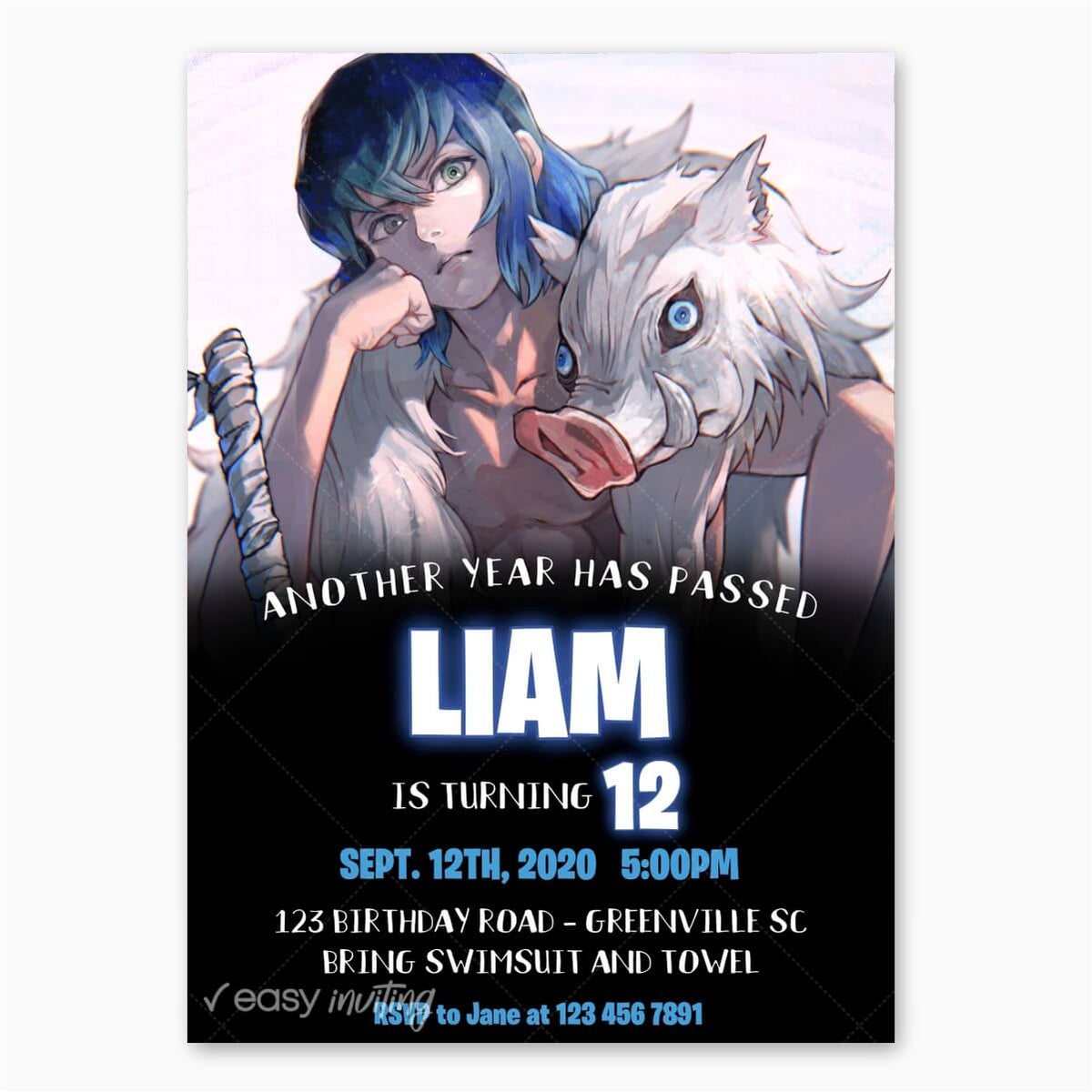 Demon Slayer Inosuke Birthday Invitation Printable Instant Download ...