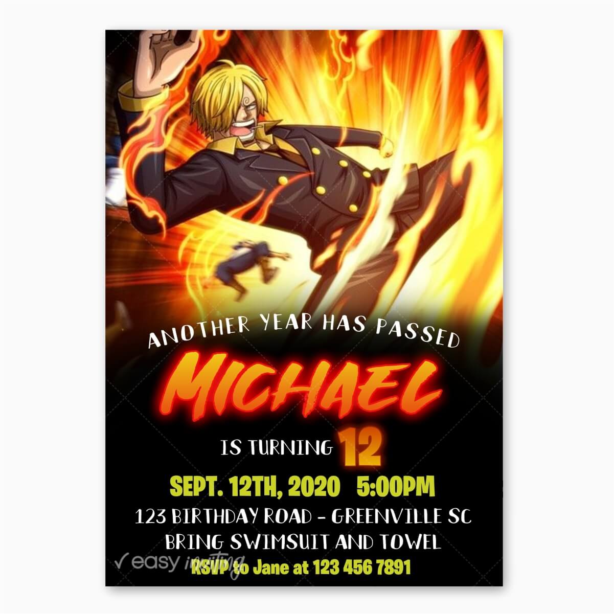 One Piece Invitation Card Editable One Piece Luffy Birthday Party