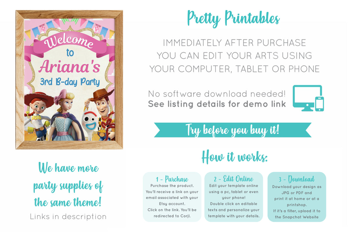 Toy Story Welcome Banner Sign Girls – Easy Inviting